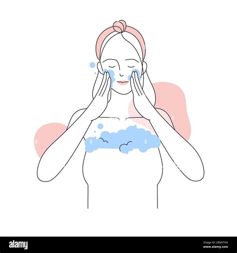 Girl Washing Her Face With Treatment Foam Exfoliant Face Gel Against