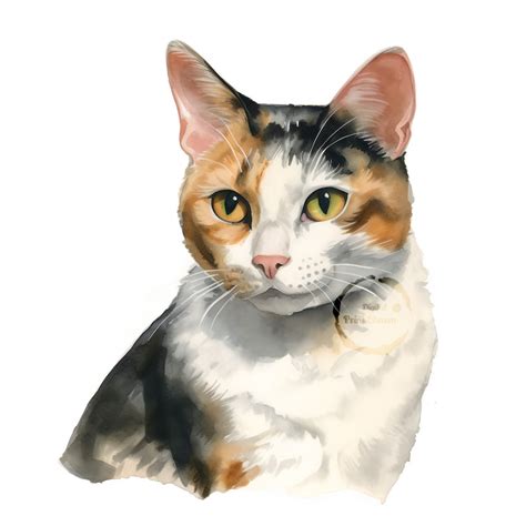 Digital Watercolor Calico Cat Clipart Bundle 16 Cute Feline Prints