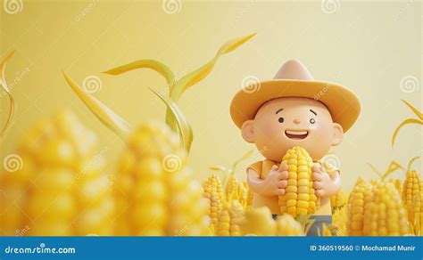Illustration Portrait Of Cute Corn Farmer 3d Cartoon Animation Style Stock Illustration