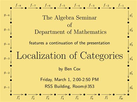Algebra Seminar March 1st Localization Of Categories Math Department Blog