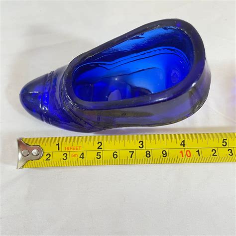 Vintage Cobalt Blue Art Glass Mini Shoe Slipper Unmarked 4x3x15 Decor