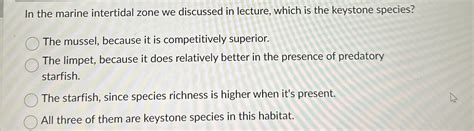 Solved In The Marine Intertidal Zone We Discussed In