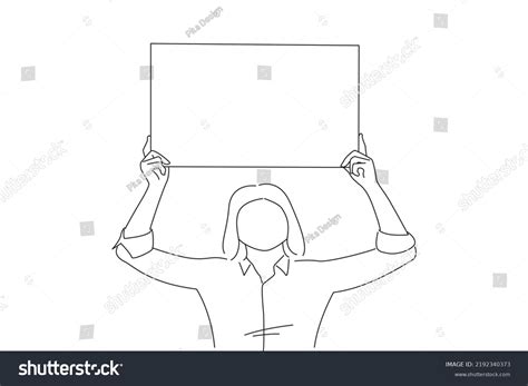 Cartoon Adult Woman Holding Blank Sign Stock Vector Royalty Free