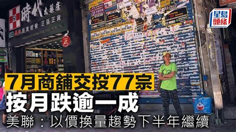 7月商舖交投77宗 按月跌逾一成 美聯：以價換量趨勢下半年繼續