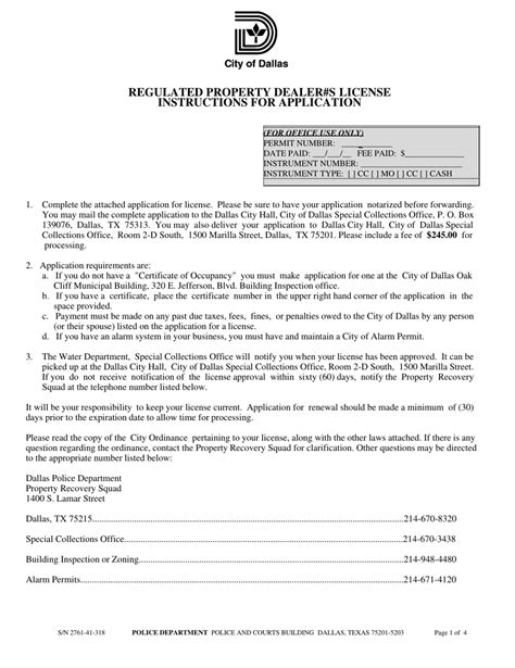 City Of Dallas Texas Application For A City Of Dallas Regulated