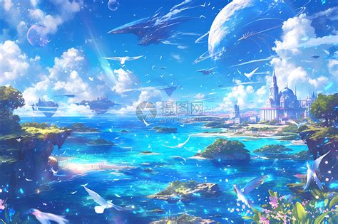 天空下的梦幻岛屿插画图片下载 正版图片601102576 摄图网