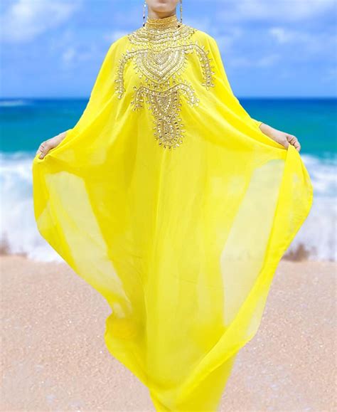 Women Yellow Cover Up Beach Kaftan Dress Spring Kaftan Brown Etsy