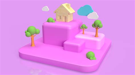 에코 또는 생태 개념 3d 렌더링을위한 홈 우드 클라우드 및 나무 3차원 형태에 대한 스톡 사진 및 기타 이미지 3차원 형태