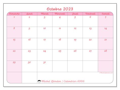 Calendrier octobre 2023 à imprimer 503DS Michel Zbinden MC