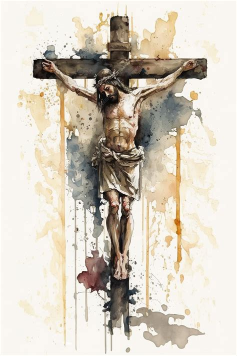 십자가에 달리신 예수 그리스도의 수채화 삽화 Generative Ai 프리미엄 Ai 생성 이미지