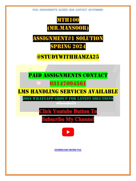 Mth100 Mr Mansoor Assignment No1 Solution 2024 By Studywithhamza25