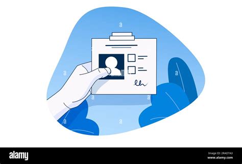 Hand Holding Id Document Or Badge Identification Concept Simple Outline Style Vector