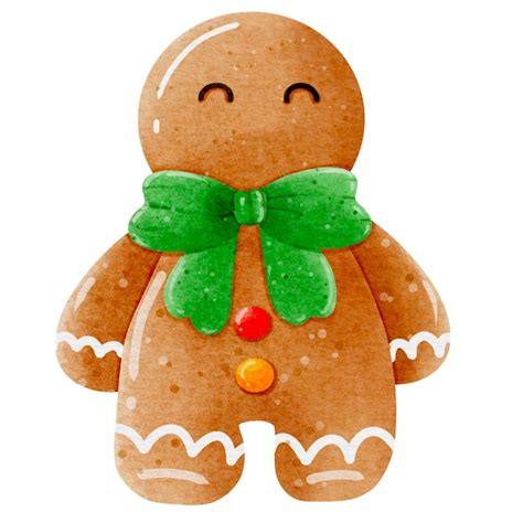 Premium Vector A Gingerbread Man With Green Ribbon And A Green Bow Tie