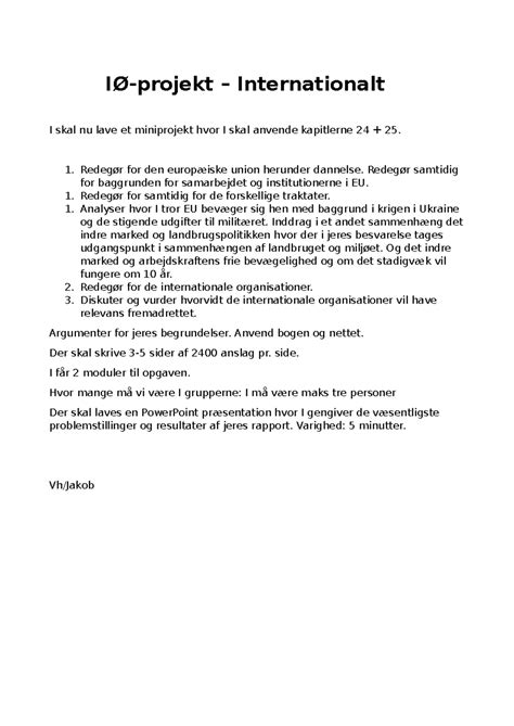 IØ miniprojekt internationalt IØ projekt Internationalt I skal nu