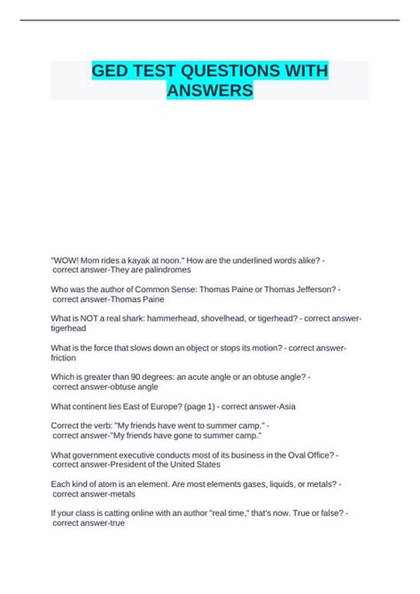 Ged Test Questions With Answers Ged Stuvia Us