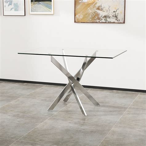 Niern 472 Inch Rectangular Glass Dining Table With Tempered Glass Top