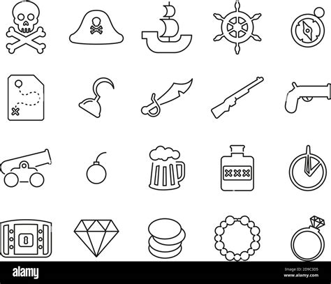 Pirate Icons Black And White Thin Line Set Big Stock Vector Image And Art