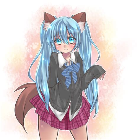 Safebooru 1girl Animal Ears Arm Behind Back Blue Eyes Blue Hair Blush