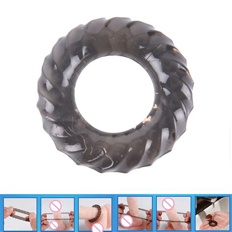 Black Silicone Male Delay Lock Elastic Ring Double Cock Ring Penis Soft