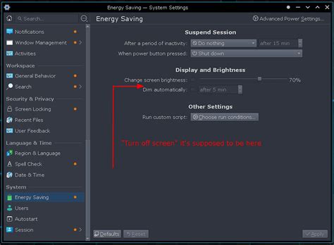 turn off screen option dissapeared and not wokring after plasma 6 0 2