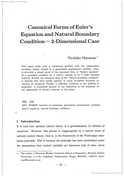 Pdf Canonical Forms Of Eulers Equation And Natural Boundary