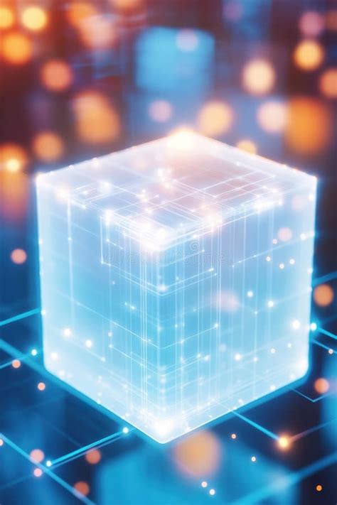 Futuristic Glowing Digital Cube In A Techno Grid Setting With Bokeh