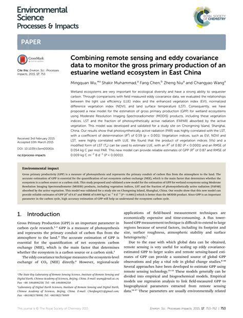 Pdf Combining Remote Sensing And Eddy Covariance Data To Monitor Gross Primary Production Of