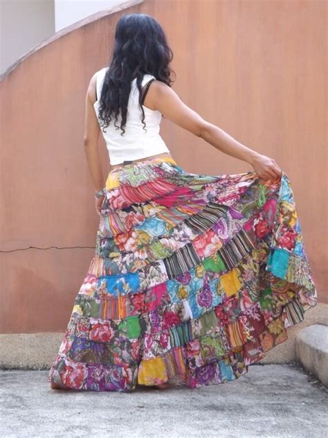 Patchwork Skirt Long Skirt Full Length Skirt Boho