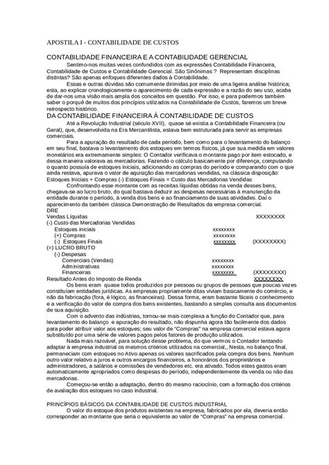 Contabilidade De Custos Apostila I Contabilidade De Custos Docsity