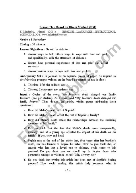 Lesson Plan Based On Direct Method Dm Esl Worksheet By Dr Ahmad El Maghraby