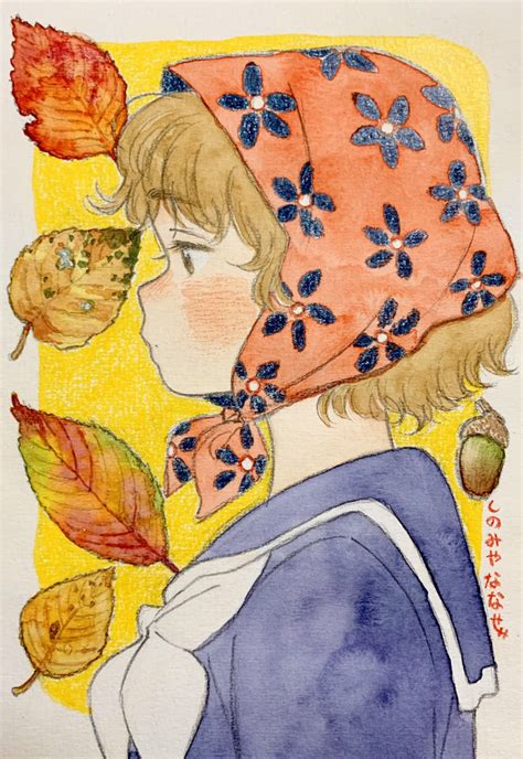 Safebooru 1girl Acorn Autumn Leaves Blue Serafuku Blue Shirt Blush
