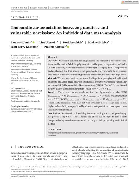 Pdf The Nonlinear Association Between Grandiose And Vulnerable Narcissism An Individual Data