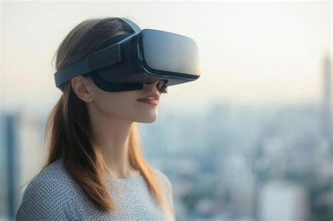 Woman Experiencing Virtual Reality In Urban Setting Premium Ai