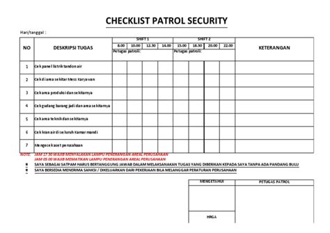 Checklist Patrol Security Pdf