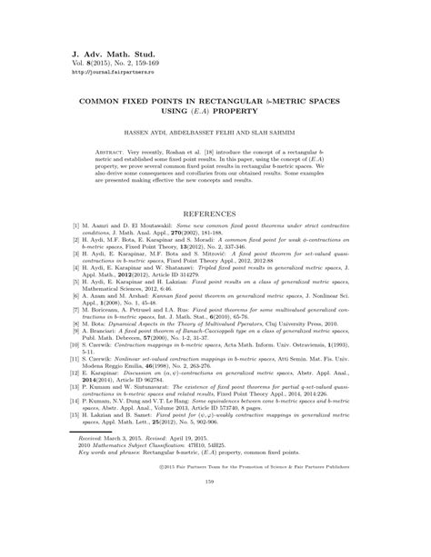 Pdf Common Fixed Points In Rectangular B Metric Spaces Using Ea