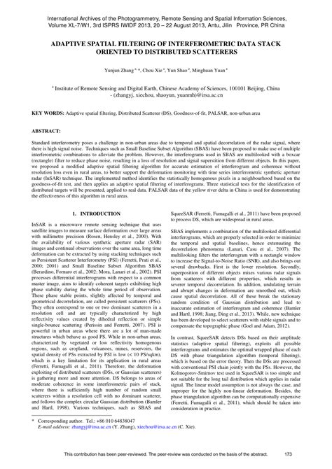 Pdf Adaptive Spatial Filtering Of Interferometric Data Stack Oriented