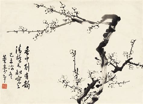 梅花画水墨画写意一支大山谷图库