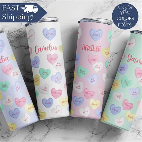 Personalized Candy Hearts Tumbler Valentine Conversation Heart Tumbler With Name Custom