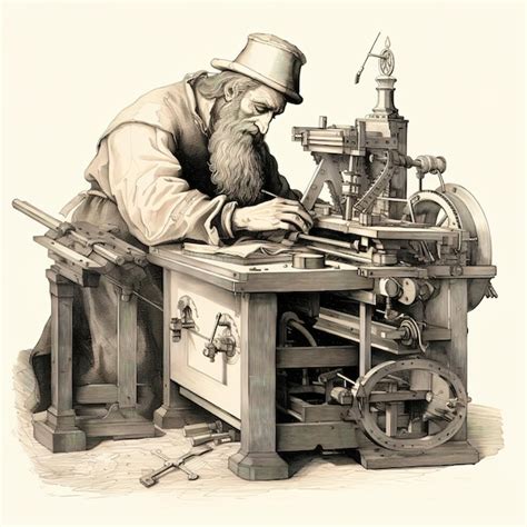 Premium AI Image A Drawing Of A Man Working At A Desk With A Large