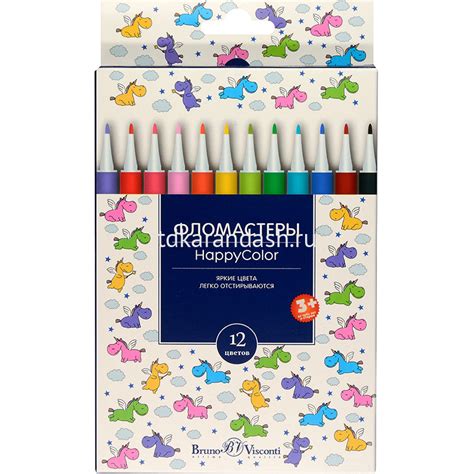 Фломастеры 12 цветов "HappyColor" картон 32-0023 купить в интернет ...