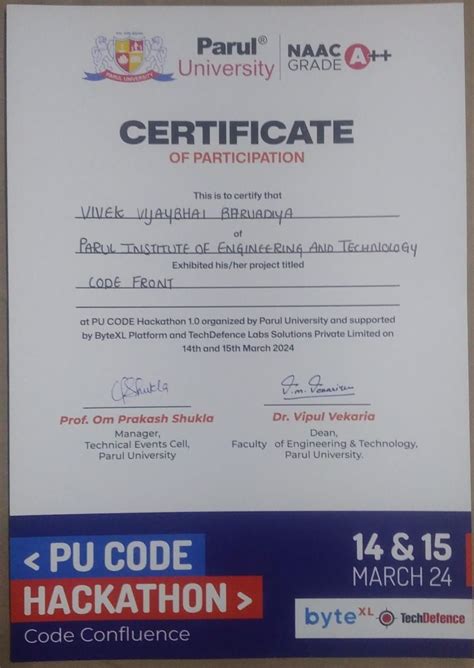 Vivek V Barvadiya On Linkedin Techinnovation Hackathon Pucodehackathone