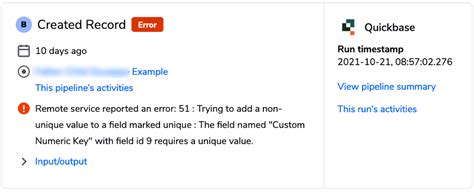 Common Pipeline Errors Quickbase Help