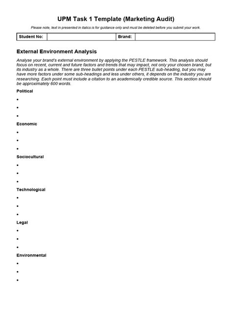 Upm Task 1 Template Marketing Audit Pdf Supply Chain Marketing
