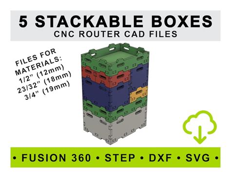 Cnc Router Stackable Box Crate Files 5 Box Set Diy Modular Etsy