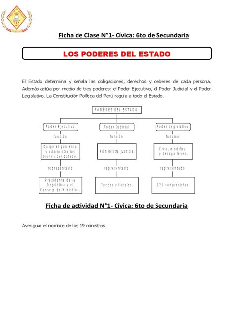 Ficha Poderes Del Estado Peruano Para Cuarto De Primaria Pdf