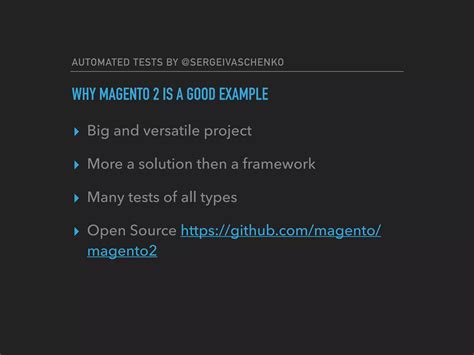 Automated Tests Types On Magento 2 Example PPT