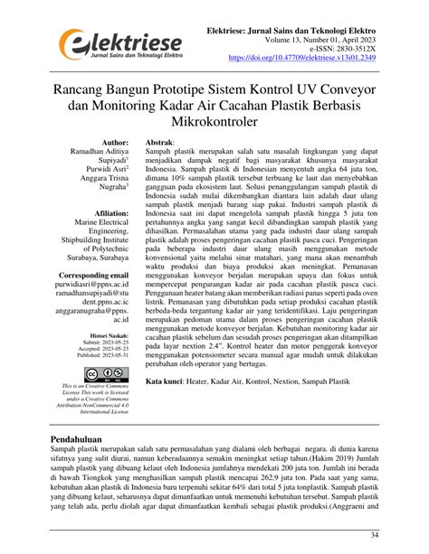 Pdf Rancang Bangun Prototipe Sistem Kontrol Uv Conveyor Dan