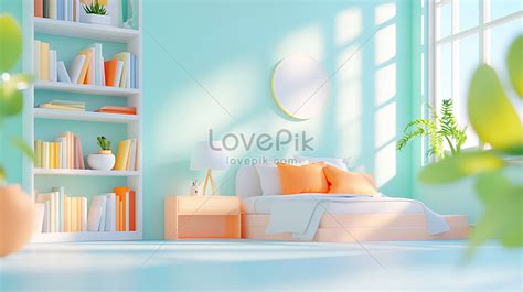 책장 뒤 침실 일러스트 무료 다운로드 Lovepik