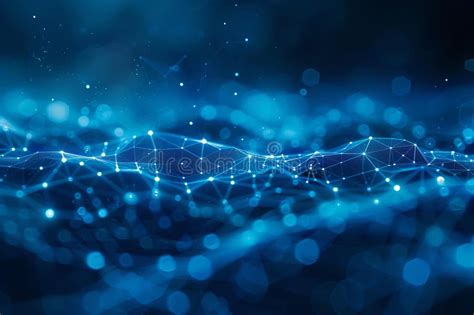 Abstract Blue Technology Background With Polygonal Network Connection Dots And Lines On A Dark