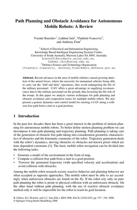 Pdf Path Planning And Obstacle Avoidance For Autonomous Mobile Robots